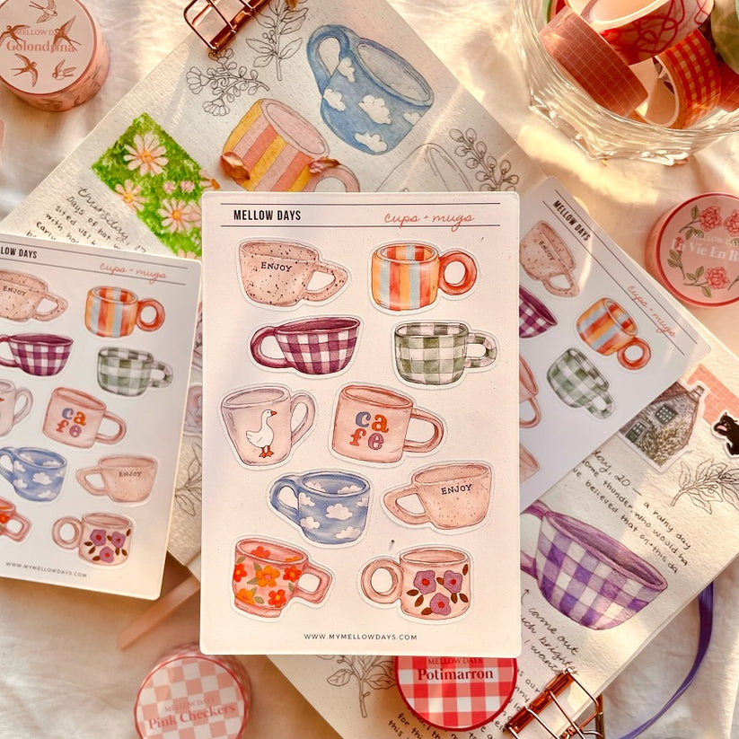 Cups and Mugs - Matte Vinyl, Sticker Sheet | Handmade Bujo Stickers ...